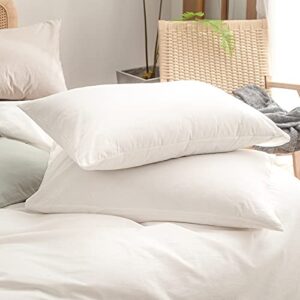 BESTOUCH Duvet Cover Set 100% Washed Cotton Linen Feel Super Soft Comfortable Chic Lightweight 3 PCs Home Bedding Set Solid Off White Queen