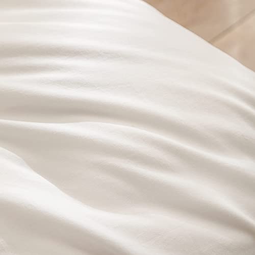 BESTOUCH Duvet Cover Set 100% Washed Cotton Linen Feel Super Soft Comfortable Chic Lightweight 3 PCs Home Bedding Set Solid Off White Queen