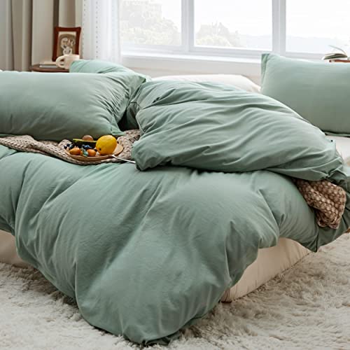 Bedsure Sage Green Duvet Cover Queen Size - Soft Prewashed Queen Duvet Cover Set, 3 Pieces, 1 Duvet Cover 90x90 Inches with Zipper Closure and 2 Pillow Shams, Comforter Not Included