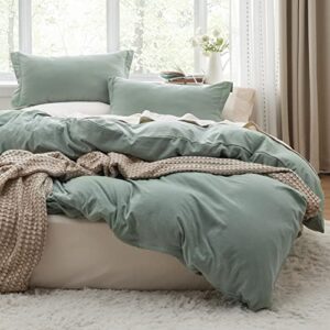 bedsure sage green duvet cover queen size - soft prewashed queen duvet cover set, 3 pieces, 1 duvet cover 90x90 inches with zipper closure and 2 pillow shams, comforter not included