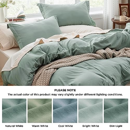 Bedsure Sage Green Duvet Cover Queen Size - Soft Prewashed Queen Duvet Cover Set, 3 Pieces, 1 Duvet Cover 90x90 Inches with Zipper Closure and 2 Pillow Shams, Comforter Not Included