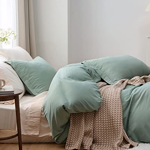 Bedsure Sage Green Duvet Cover Queen Size - Soft Prewashed Queen Duvet Cover Set, 3 Pieces, 1 Duvet Cover 90x90 Inches with Zipper Closure and 2 Pillow Shams, Comforter Not Included