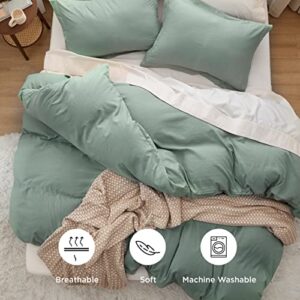 Bedsure Sage Green Duvet Cover Queen Size - Soft Prewashed Queen Duvet Cover Set, 3 Pieces, 1 Duvet Cover 90x90 Inches with Zipper Closure and 2 Pillow Shams, Comforter Not Included