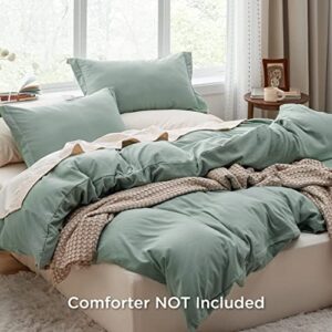 Bedsure Sage Green Duvet Cover Queen Size - Soft Prewashed Queen Duvet Cover Set, 3 Pieces, 1 Duvet Cover 90x90 Inches with Zipper Closure and 2 Pillow Shams, Comforter Not Included