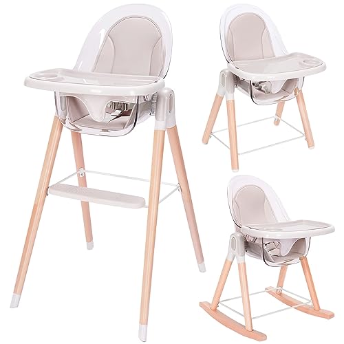 Baby High Chair with Double Removable Tray for Baby/Infants/Toddlers, 4-in-1 Wooden High Chair/Booster/Chair | Grows with Your Child | Adjustable Legs | Modern Design | Easy to Assemble