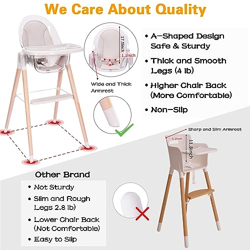 Baby High Chair with Double Removable Tray for Baby/Infants/Toddlers, 4-in-1 Wooden High Chair/Booster/Chair | Grows with Your Child | Adjustable Legs | Modern Design | Easy to Assemble