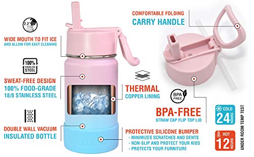 CHILLOUT LIFE 12 oz Kids Insulated Water Bottle for School with Straw Lid Leakproof and Cute Waterproof Stickers, Personalized Stainless Steel Thermos Flask Metal Water Bottle for Girls & Boys