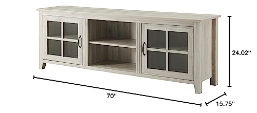 Walker Edison Portsmouth Classic 2 Glass Door TV Stand for TVs up to 80 Inches, 70 Inch, Birch