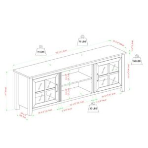 Walker Edison Portsmouth Classic 2 Glass Door TV Stand for TVs up to 80 Inches, 70 Inch, Birch