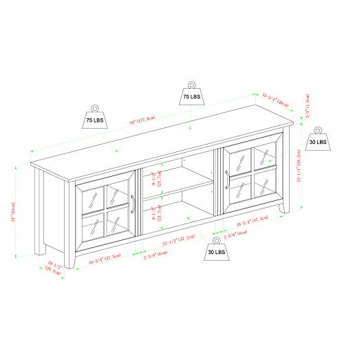 Walker Edison Portsmouth Classic 2 Glass Door TV Stand for TVs up to 80 Inches, 70 Inch, Birch