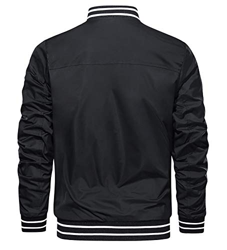 TACVASEN Black Track Jacket For Men Zipper Bomber Men's Jackets For Spring And Fall Men's Casual Jacket Outdoor Windbreaker Lightweight Bomber Jackets