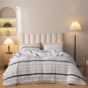 Smoofy Aztec White Bedding Sets Queen Size, Folkloric Art Pattern Boho Aztec Comforter Set with Soft Microfiber Fill Bedding, 1 Comforter 2 Pillowcases