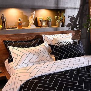 LAMEJOR Duvet Cover Set Queen Size Chevron Geometric Style Reversible Luxury Soft Bedding Set Comforter Cover(1 Duvet Cover+2 Pillowcases) Black/White