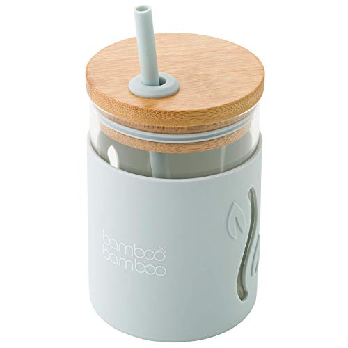 bamboo bamboo Toddler Sippy Cup with Straw and Lid, Transition Drinking Cup for Kids Holds 11.8 oz of Milk, Juice, Water or Smoothies – Glass Kids Cup with Impact-Resistant Silicone Sleeve and Straw