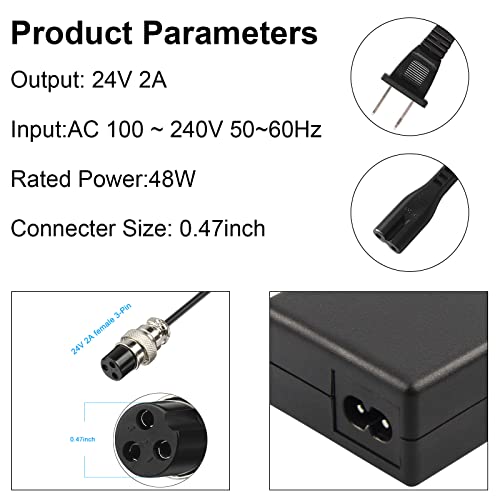 New Lithium Battery Charger with 3-Prong Inline Power Supply Cord for Razor E500 S, E300, E200, E100,E300, E125 Electric Scooter, MX350 Dirt Rocket Electric, Razor Dirt Quad Electric ATV