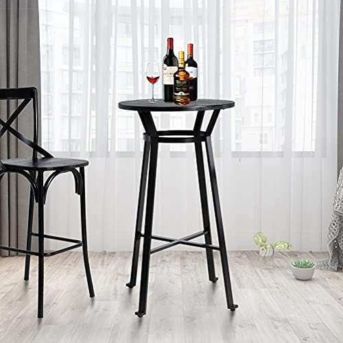 glitzhome 41.25" H Black Steel Round Bar Table with Soild Elm Wood Top Dining Room Pub Table Furniture