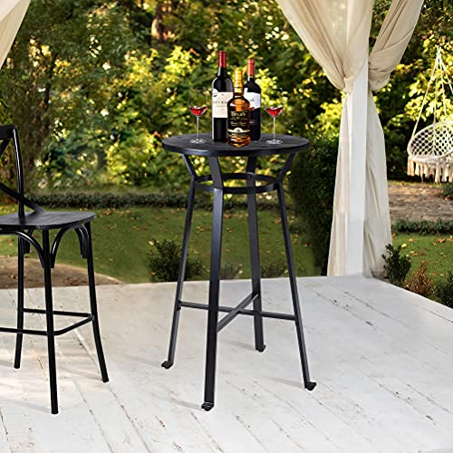 glitzhome 41.25" H Black Steel Round Bar Table with Soild Elm Wood Top Dining Room Pub Table Furniture