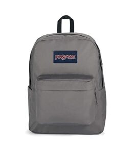 jansport superbreak plus backpack - work, travel, or laptop bookbag with water bottle pocket, graphite grey