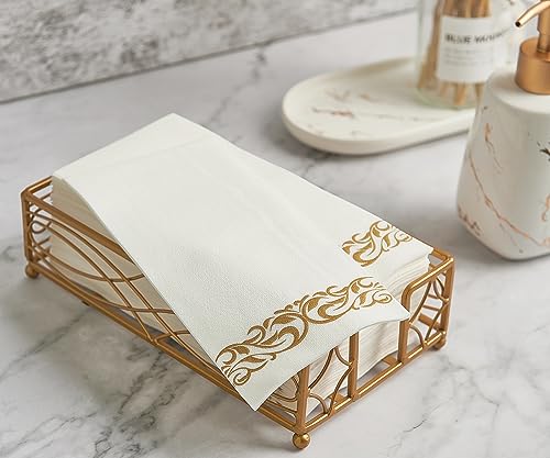 FOCUSLINE Disposable Linen-Feel Guest Towels [Pack of 100, 12" x 17"], Cloth-Like Paper Hand Towels Soft and Absorbent Bathroom Napkins, Party Napkins for Weddings, Dinners, or Events, Gold