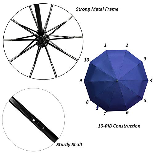 TOPKULL Travel Umbrella Windproof Automatic Umbrellas, Small Compact Folding Reverse Umbrella with Teflon Anti-UV Protection for Men&Women