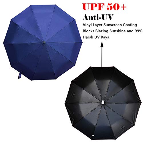 TOPKULL Travel Umbrella Windproof Automatic Umbrellas, Small Compact Folding Reverse Umbrella with Teflon Anti-UV Protection for Men&Women