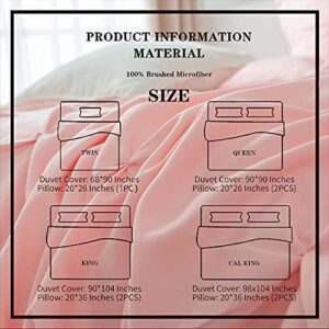 3 Pieces Bedding Duvet Cover Set, Pinch Pleated Queen Duvet Cover, Pintuck Comforter Quilt Cover with 2 Pillow Shams-Queen-90 X 90 inches-Pink