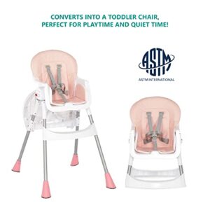 Dream On Me Portable 2-in-1 Tabletalk High Chair, Convertible Compact Light Weight Highchair, Pink