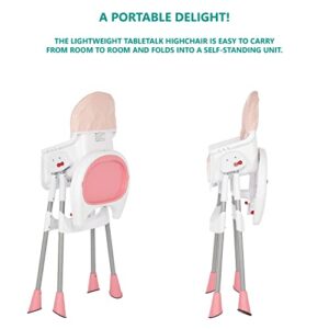 Dream On Me Portable 2-in-1 Tabletalk High Chair, Convertible Compact Light Weight Highchair, Pink