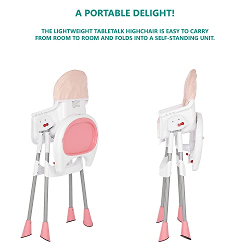 Dream On Me Portable 2-in-1 Tabletalk High Chair, Convertible Compact Light Weight Highchair, Pink