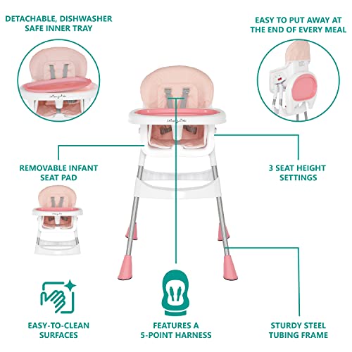 Dream On Me Portable 2-in-1 Tabletalk High Chair, Convertible Compact Light Weight Highchair, Pink