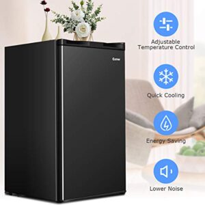 COSTWAY Compact Refrigerator, Single Door 3.2 CU.FT. Mini Fridge Compartment with Adjustable Thermostat and Removable Glass Shelves, Freezer Cooler Fridge for Dorm Apartment Office, Black