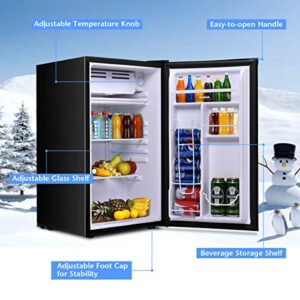 COSTWAY Compact Refrigerator, Single Door 3.2 CU.FT. Mini Fridge Compartment with Adjustable Thermostat and Removable Glass Shelves, Freezer Cooler Fridge for Dorm Apartment Office, Black