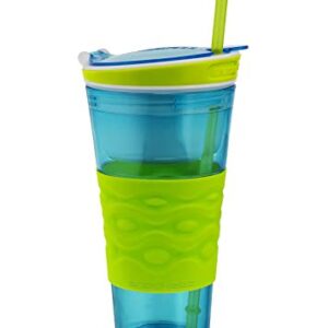 Snackeez Travel Snack & Drink Cup with Straw, Blue,16 oz