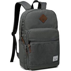 vaschy school backpack, water resistant lightweight casual backpack for men women with padded laptop sleeve dark gray