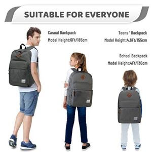 VASCHY School Backpack, Water Resistant Lightweight Casual Backpack for Men Women with Padded Laptop Sleeve Dark Gray