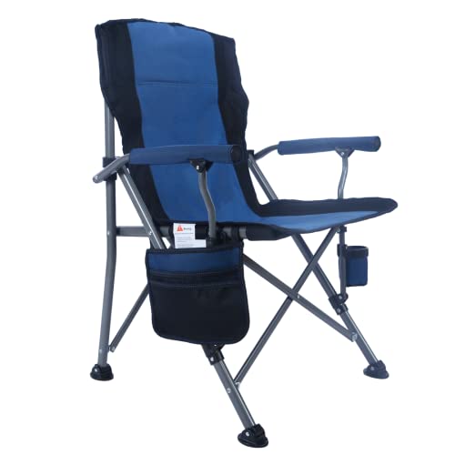 Homcosan Portable Camping Chair Folding Quad Outdoor Large Heavy Duty Support 330 lbs Thicken 600D Oxford with Padded Armrests, Storage Bag, Beverage Holder, Carry Bag for Outside(Blue)