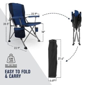 Homcosan Portable Camping Chair Folding Quad Outdoor Large Heavy Duty Support 330 lbs Thicken 600D Oxford with Padded Armrests, Storage Bag, Beverage Holder, Carry Bag for Outside(Blue)