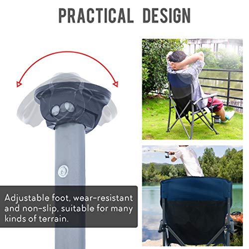 Homcosan Portable Camping Chair Folding Quad Outdoor Large Heavy Duty Support 330 lbs Thicken 600D Oxford with Padded Armrests, Storage Bag, Beverage Holder, Carry Bag for Outside(Blue)