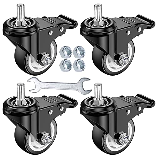 DICASAL 3 Inch Stem Casters Swivel Stem Mount Industrial Castors with American Size Thread 1/2"-13x1" Safety Dual Locking Wheels PU Foam No Noise Wheel for Workbench Furniture DIY Carts