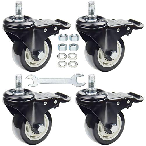 DICASAL 3 Inch Stem Casters Swivel Stem Mount Industrial Castors with American Size Thread 1/2"-13x1" Safety Dual Locking Wheels PU Foam No Noise Wheel for Workbench Furniture DIY Carts