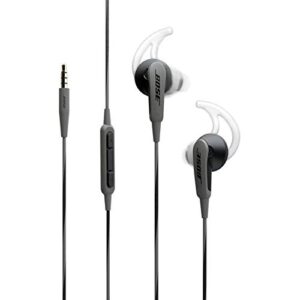 soundsport, by bose, wired in-ear headphones, 3.5mm connector for apple devices, charcoal color, comes with a travel case