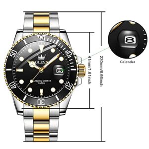 OLEVS Mens Wrist Watches,Silver Two Tone Stainless Steel Men Dress Watches with Date Luminous Classic Luxury Waterproof 41mm Large Face Black Dial Quartz Watch for Men,Relojes de Hombre Business watches