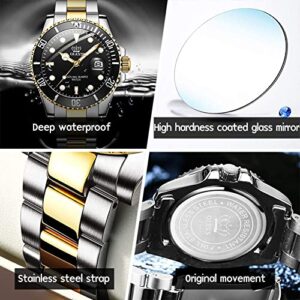 OLEVS Mens Wrist Watches,Silver Two Tone Stainless Steel Men Dress Watches with Date Luminous Classic Luxury Waterproof 41mm Large Face Black Dial Quartz Watch for Men,Relojes de Hombre Business watches