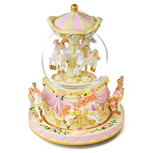 carousel snow globe gift, music box with light 8-horse windup musical christmas valentine birthday anniversary present for daughter wife girl kids clockwork play canon