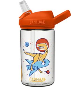 eddy+ kids bpa-free water bottle with straw, 14oz, space dinos