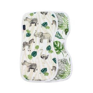 bebe au lait jungle rainforest muslin burp cloths (2 pack), green, one size