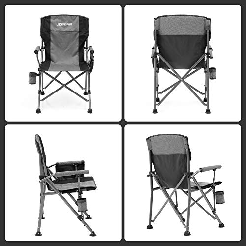 XGEAR Camping Chair Hard Arm High Back Lawn Chair Heavy Duty with Cup Holder, for Camp, Fishing, Hiking, Outdoor, Carry Bag Included (Cool Gray)