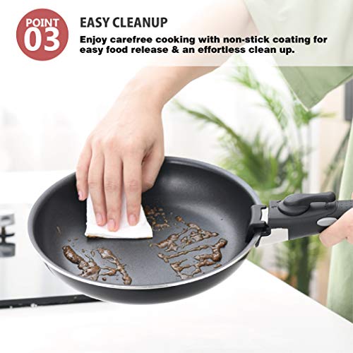 Abizoe 12 Piece Non-Stick Cookware Set Non-Stick Pans and Pots with Removable Handles, Space Efficient Excellent for RVs and Compact Kitchen (Black 12 pieces)