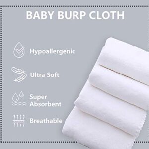 8 Pack Large Burp Cloths for Baby - 20" by 10" Ultra Absorbent Burping Cloth, Washcloths, Newborn Towel - Milk Spit Up Rags Burp Clothes for Unisex, Boy, Girl (White)