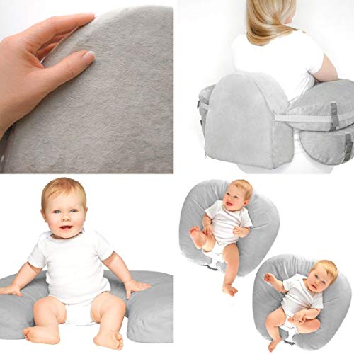 TwinGo Nurse & Lounge Pillow (Grey) - Breastfeeding Pillow for Twins or Two Lounge Pillows || 8 uses || XS to Plus Size Woman || Preemie 0-12+ mo Babies